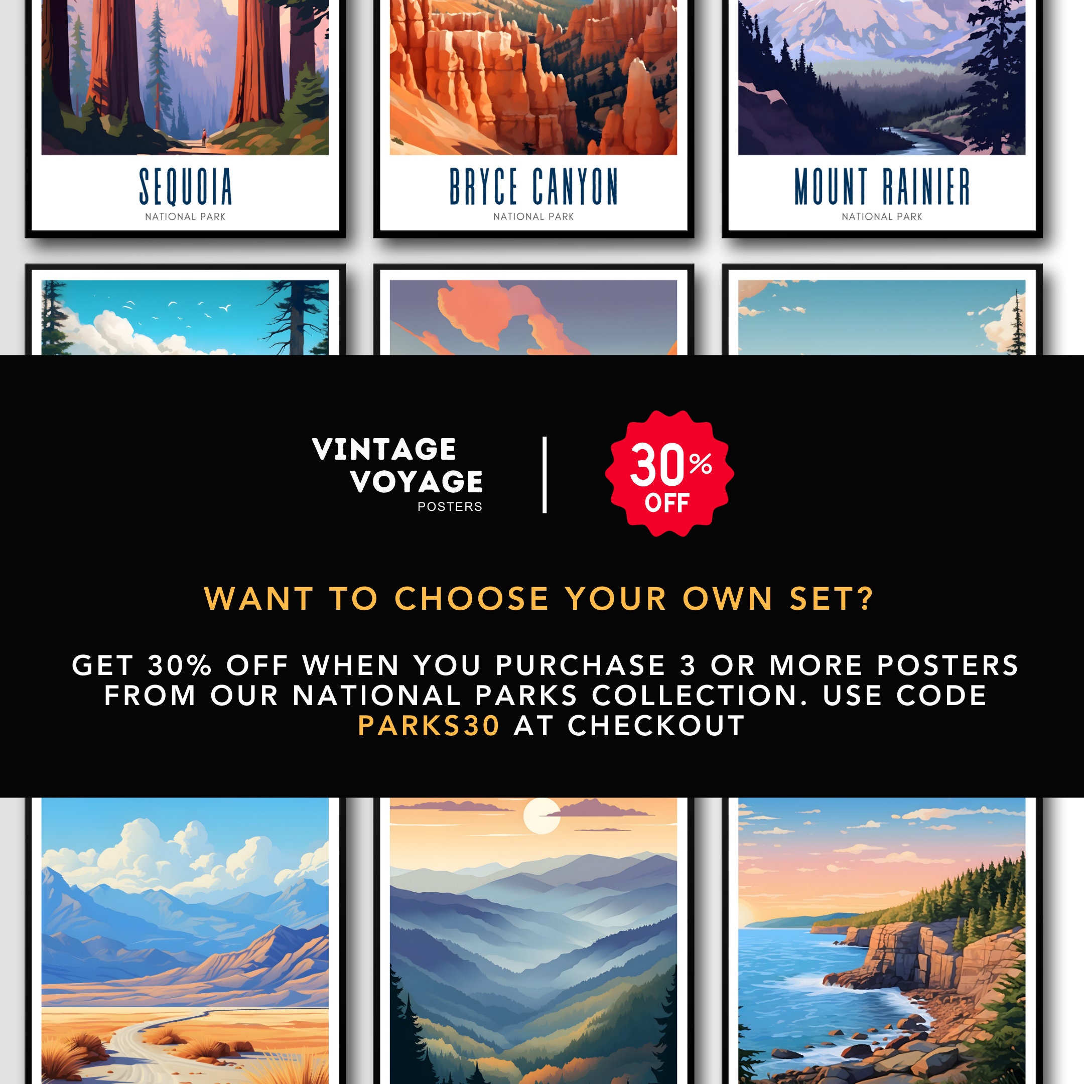 Set of 9 National Park Posters, National Park Wall Art Set, USA ...