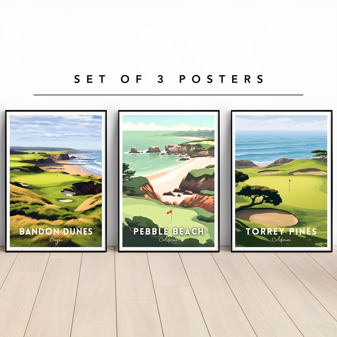 Golf Prints Set, Bandon Dunes, Pebble Beach, Torrey Pines, Golf Course ...