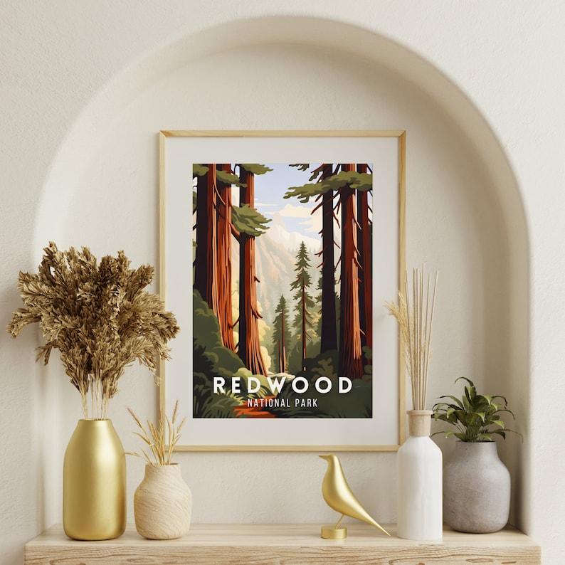 Redwood National Park Travel Poster, Redwood Wall Art Print, Redwood ...