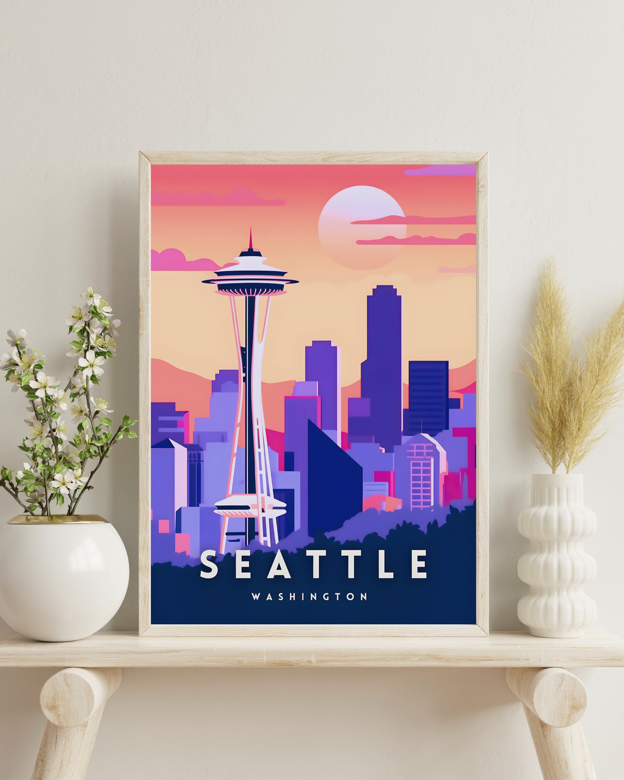 Seattle Travel Poster, Seattle Wall Art Print, Seattle Travel Art ...