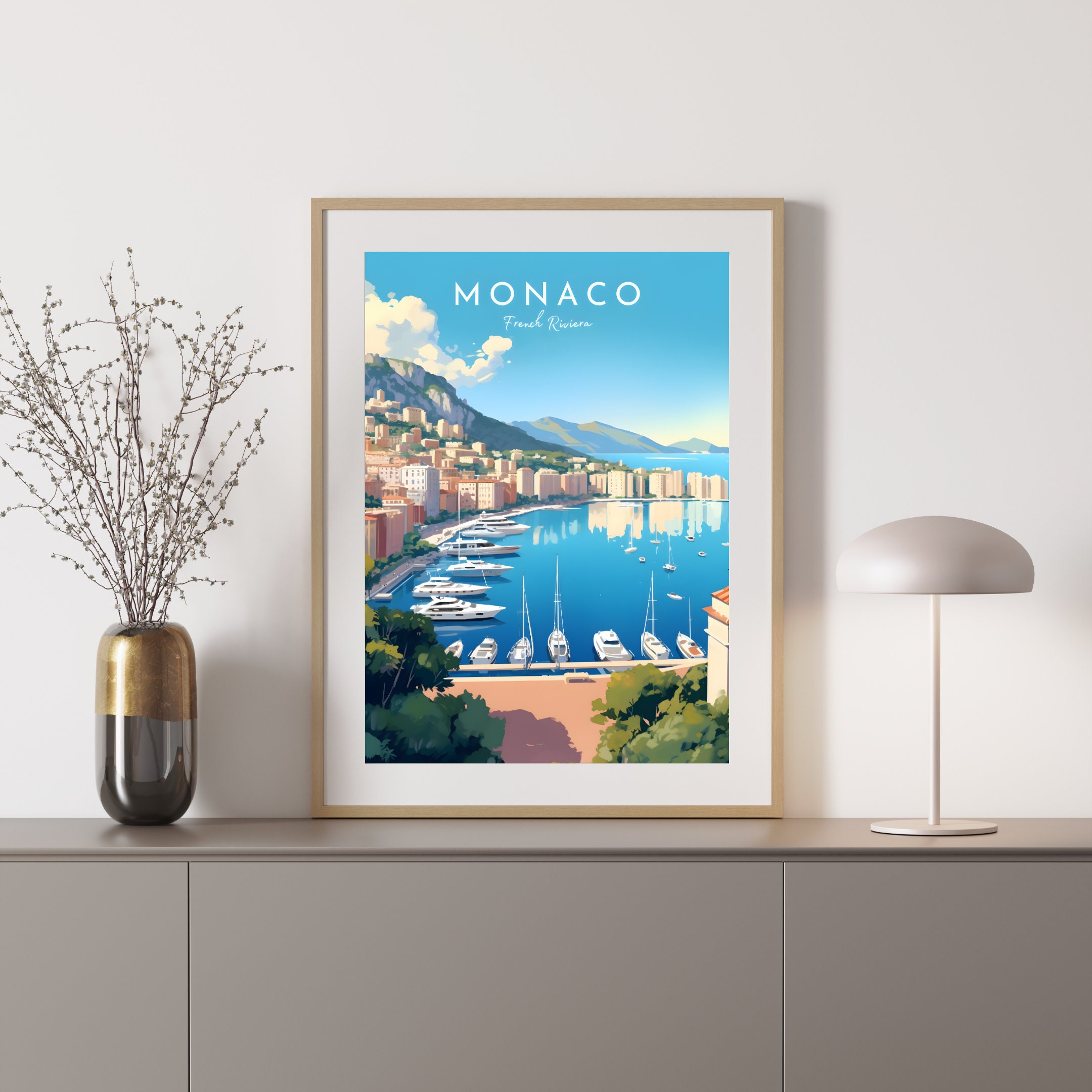 Monaco Travel Poster, Monaco Wall Art Print, Monaco Travel Art Poster ...