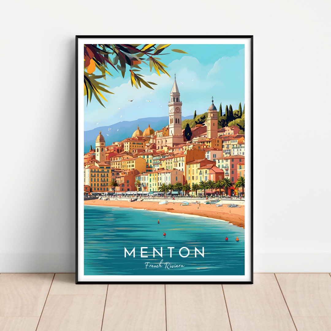 Menton Travel Poster, Menton Wall Art, Digital Download, Menton Print ...