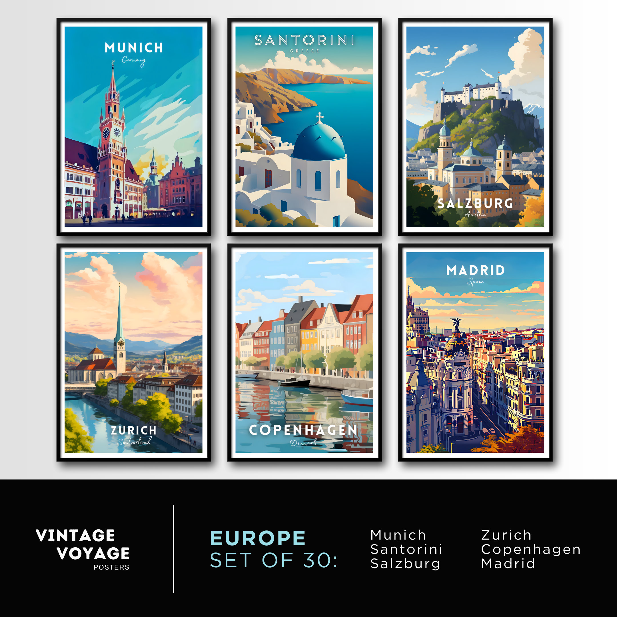 Europe Travel Poster Gallery Set of 30, Europe Wall Art, Print, Travel ...