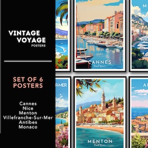 French Riviera Poster Set, French Riviera Print Set, French Riviera Wall Art, Monaco, Nice ...