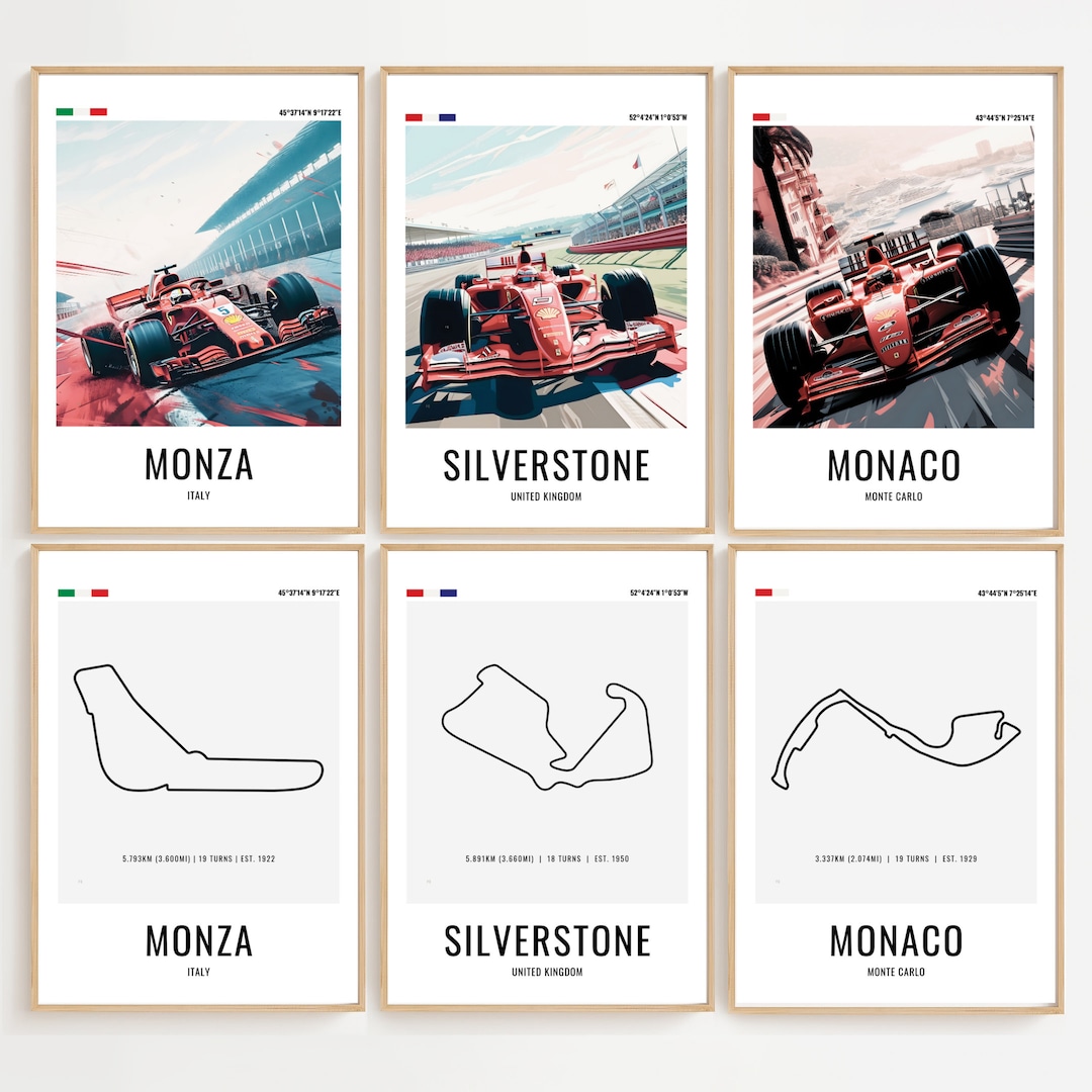 Set of 9 F1 Grand Prix Prints, Grand Prix Poster Set, Monaco Grand Prix ...