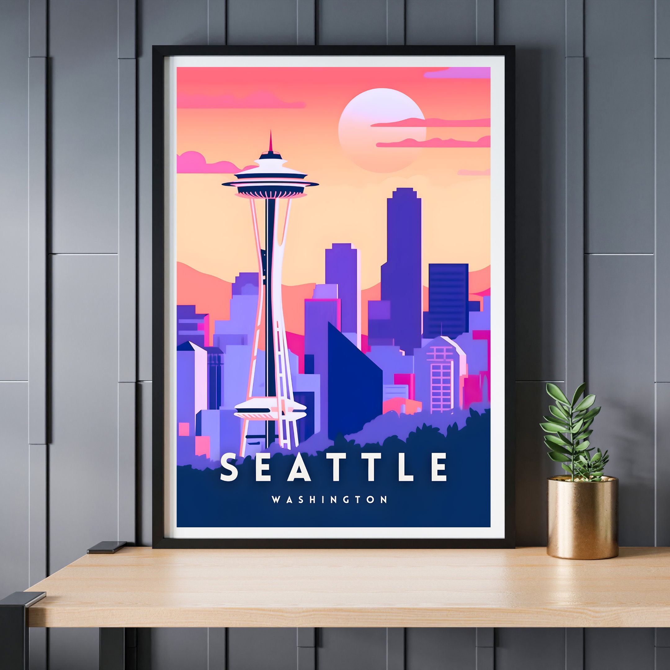 Seattle Travel Poster, Seattle Wall Art Print, Seattle Travel Art ...