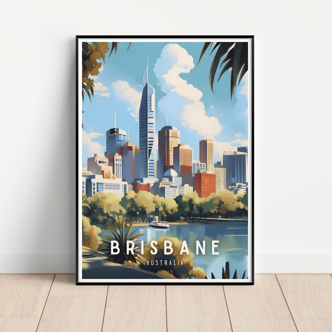 Brisbane Travel Poster, Brisbane Wall Art Print, Brisbane Travel Art ...