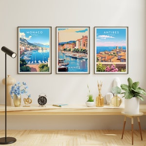 French Riviera Poster Set, French Riviera Print Set, French Riviera Wall Art, Monaco, Nice ...