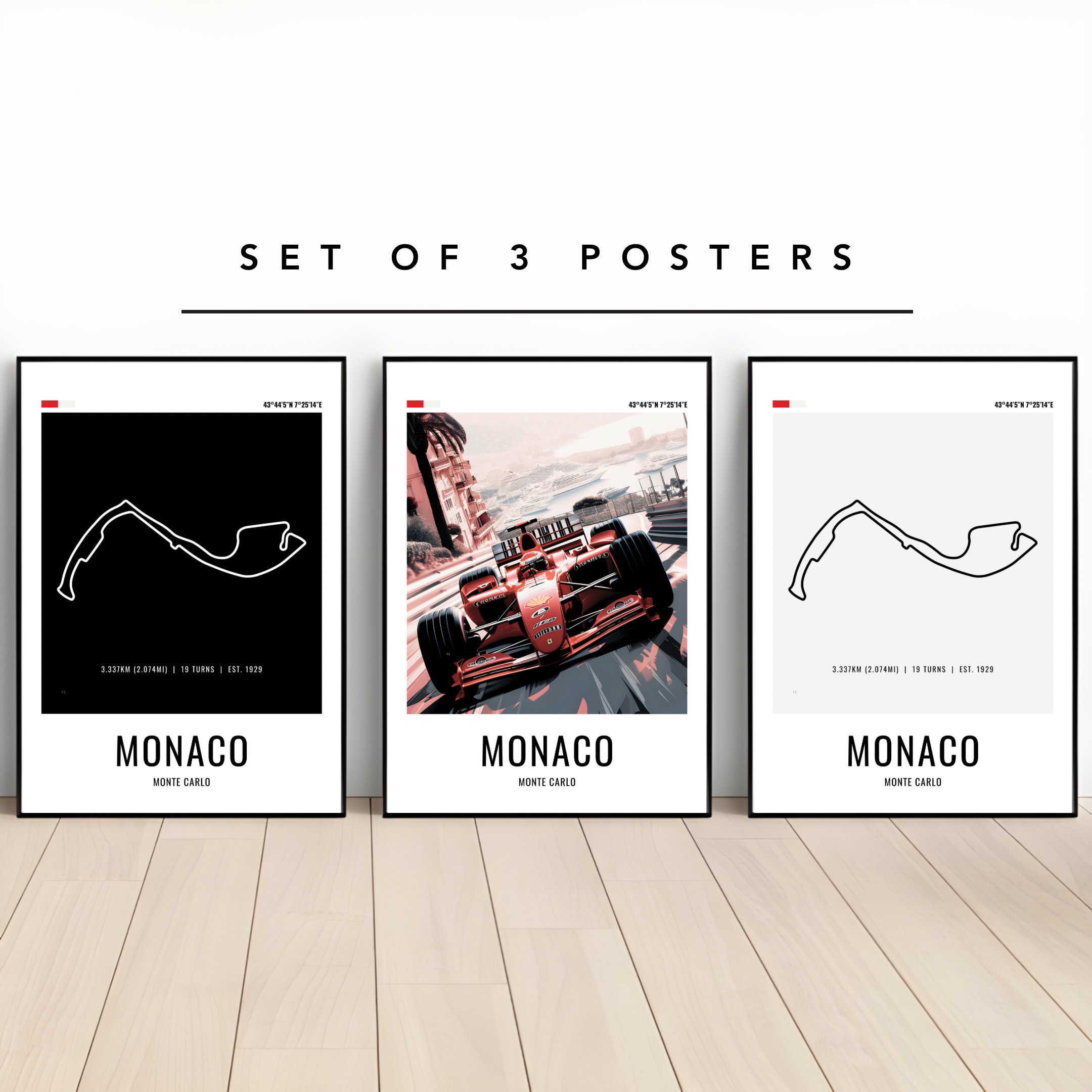Set of 3 Monaco Grand Prix Prints, Monaco Grand Prix Poster Set, F1 ...