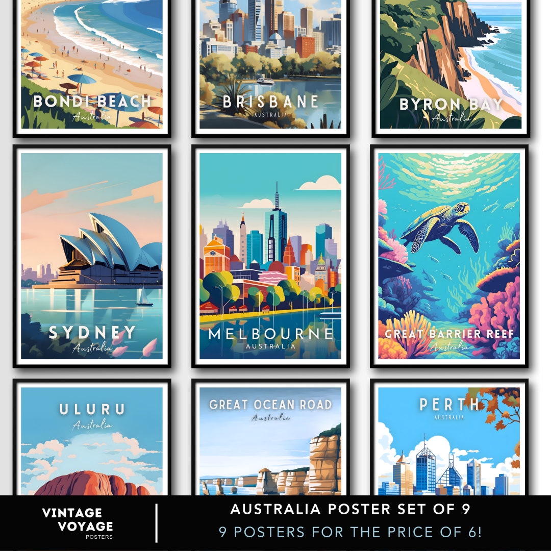 Australia Travel Poster Set Australia Wall Art Set Australia - Etsy ...
