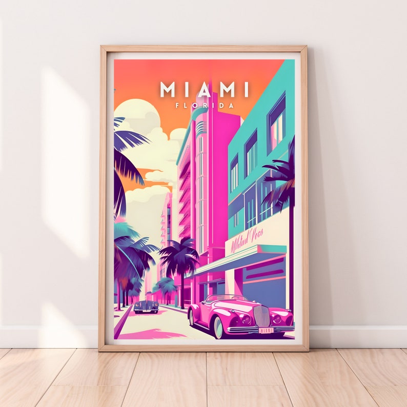 Miami Travel Poster, Miami Wall Art Print, Miami Travel Art Poster ...