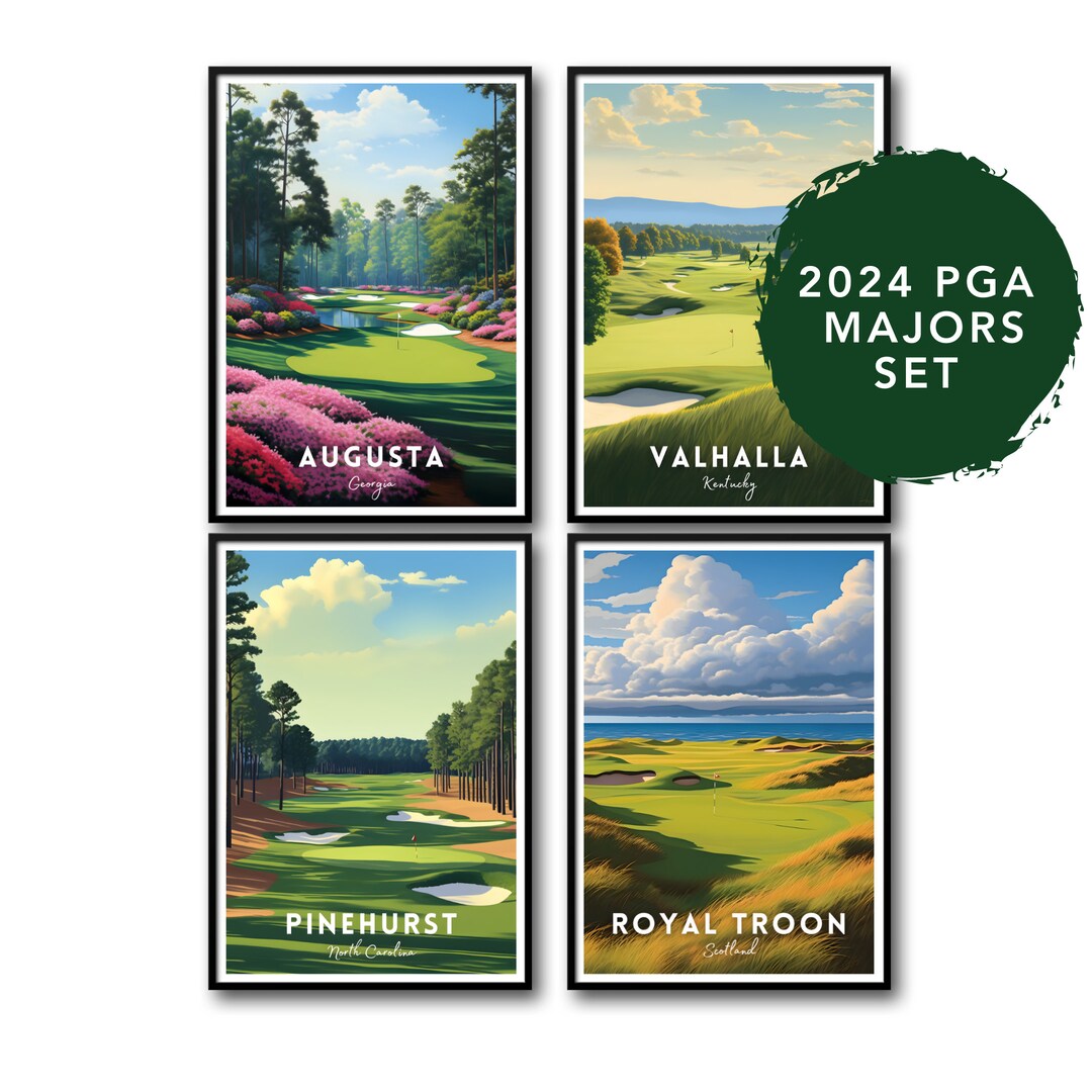 PGA Major Golf Prints Set, Augusta, Pinehurst, Valhalla, Royal Troon ...