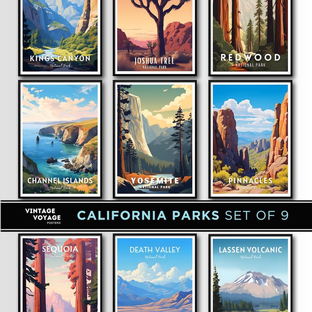 Set of 9 California National Park Posters, National Park Wall Art Set ...