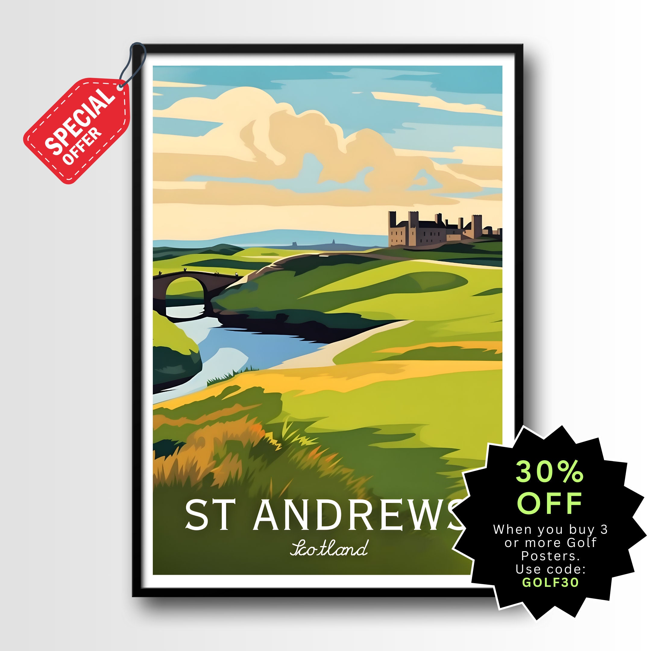 St Andrews Travel Poster, St Andrews Wall Art, St Andrews Travel Art ...