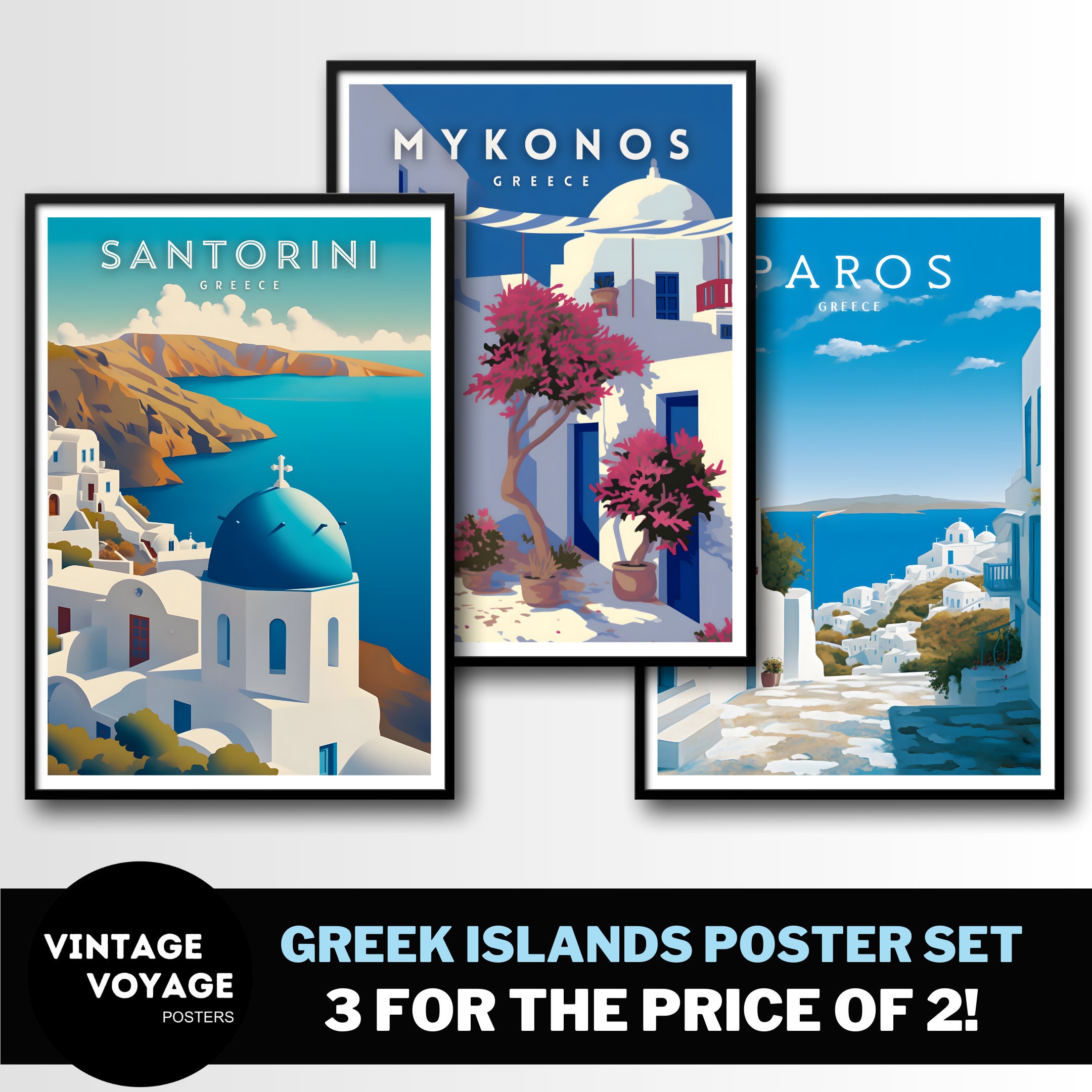 Set of 3 Greek Islands Travel Posters Greek Islands Travel - Etsy UK