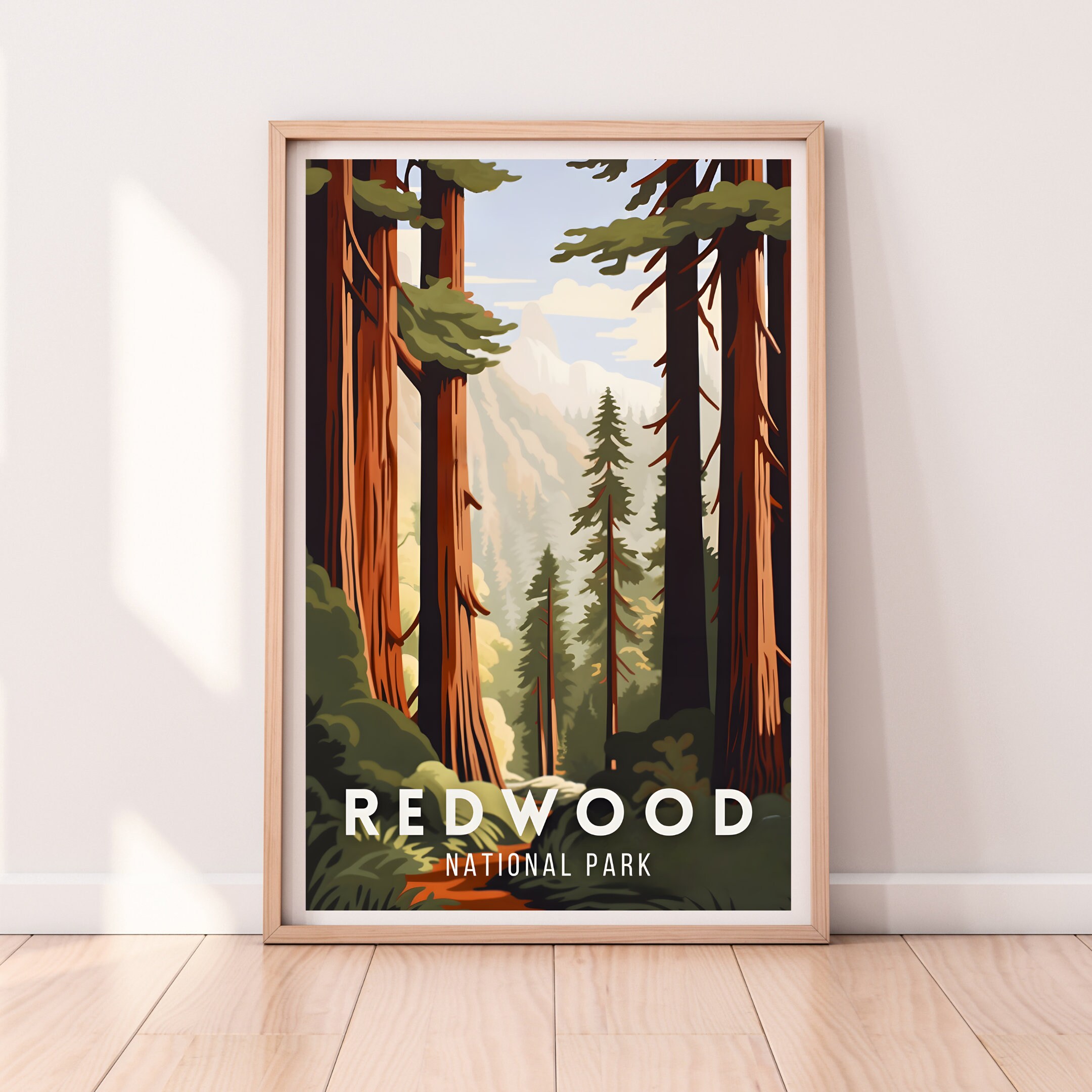 Redwood National Park Travel Poster, Redwood Wall Art Print, Redwood ...
