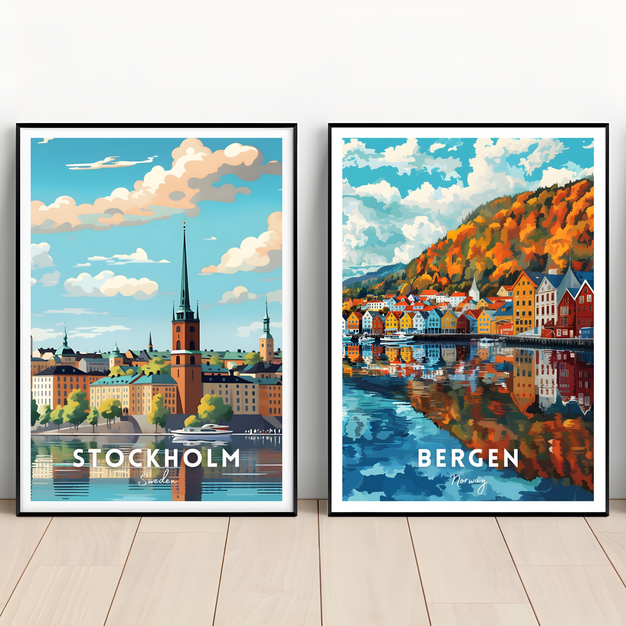 Scandinavia Poster Set of 8, Scandinavia Print Set, Scandinavia Wall ...