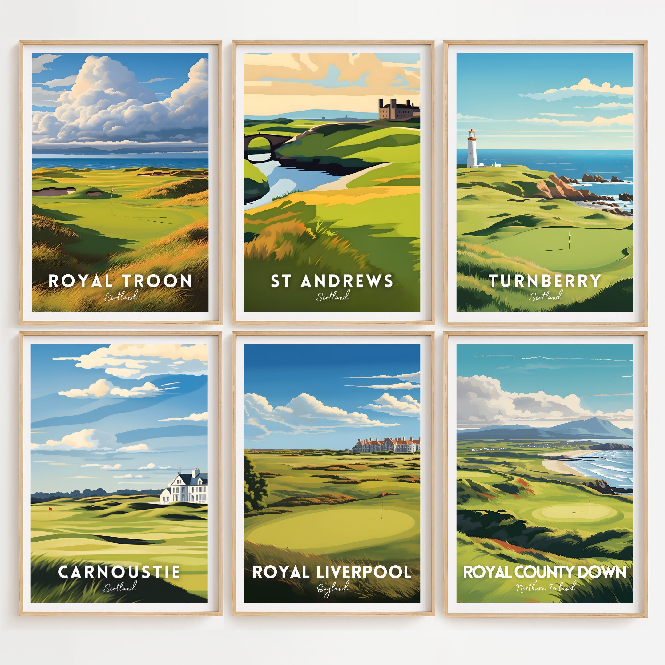 Golf Prints Set of 22, Augusta, Pebble Beach, Pinehurst, Golf Course ...