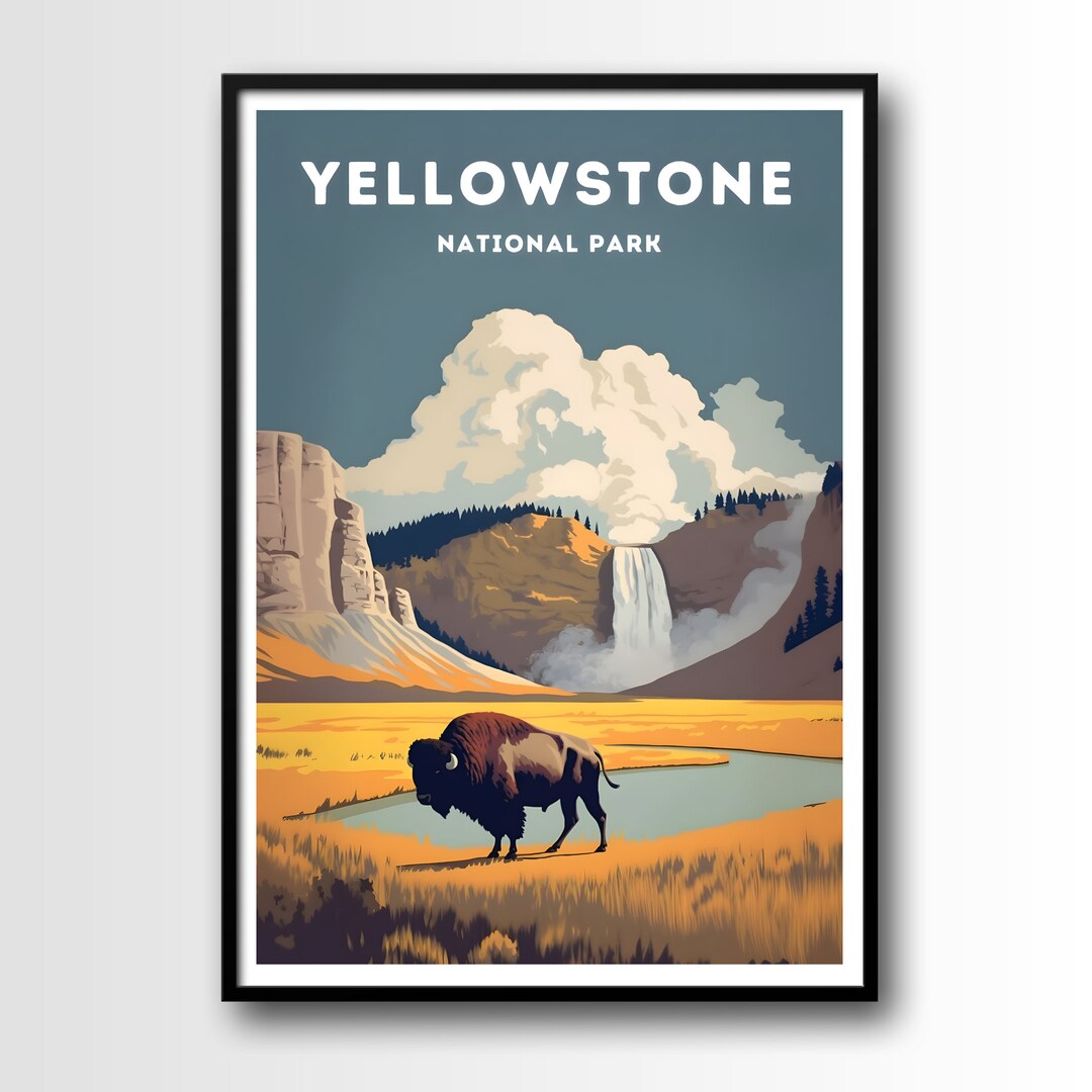 Yellow Stone Travel Poster, Yellowstone Wall Art Print, Yellowstone ...