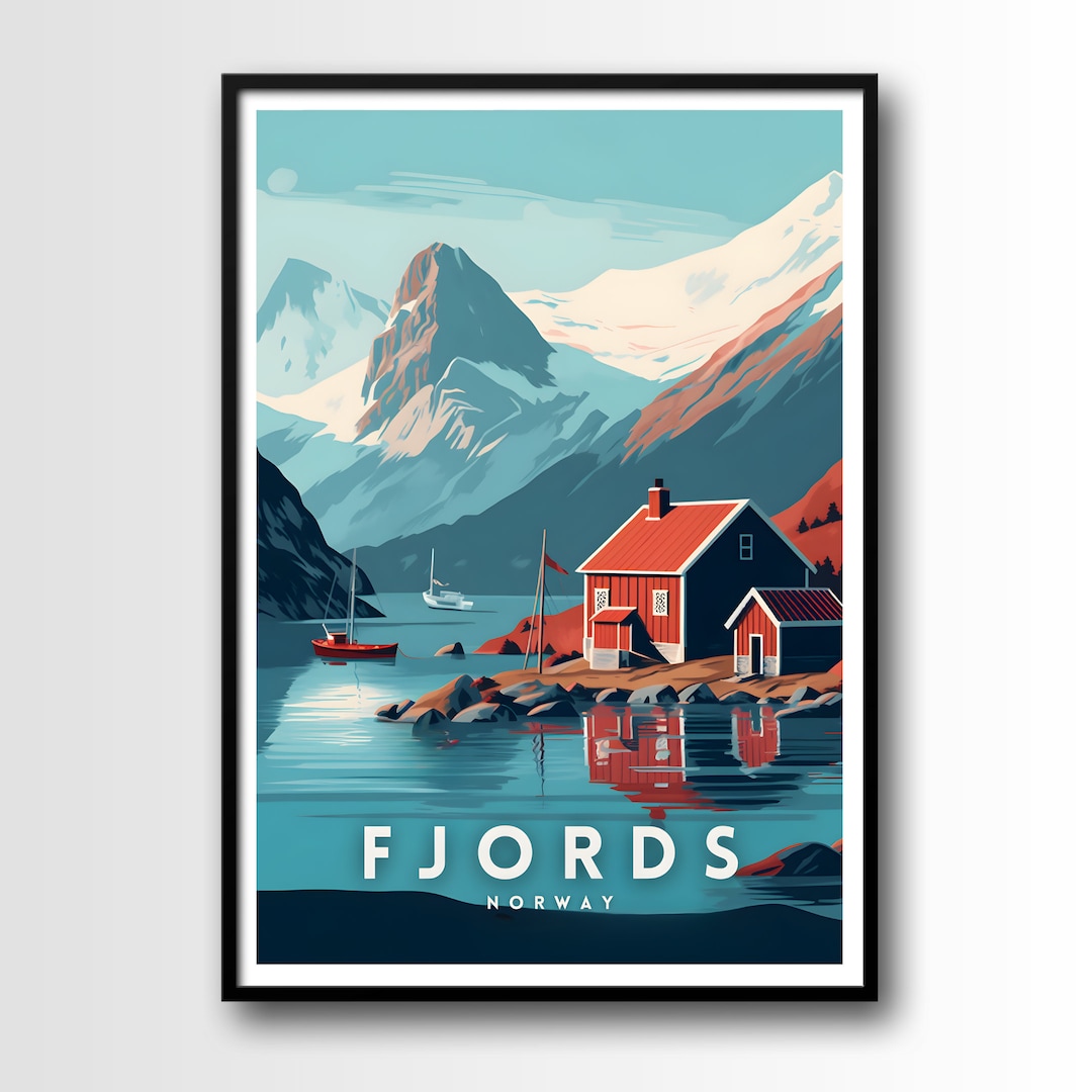 Fjords Travel Poster, Norway Travel Poster, Fjords Wall Art Print ...