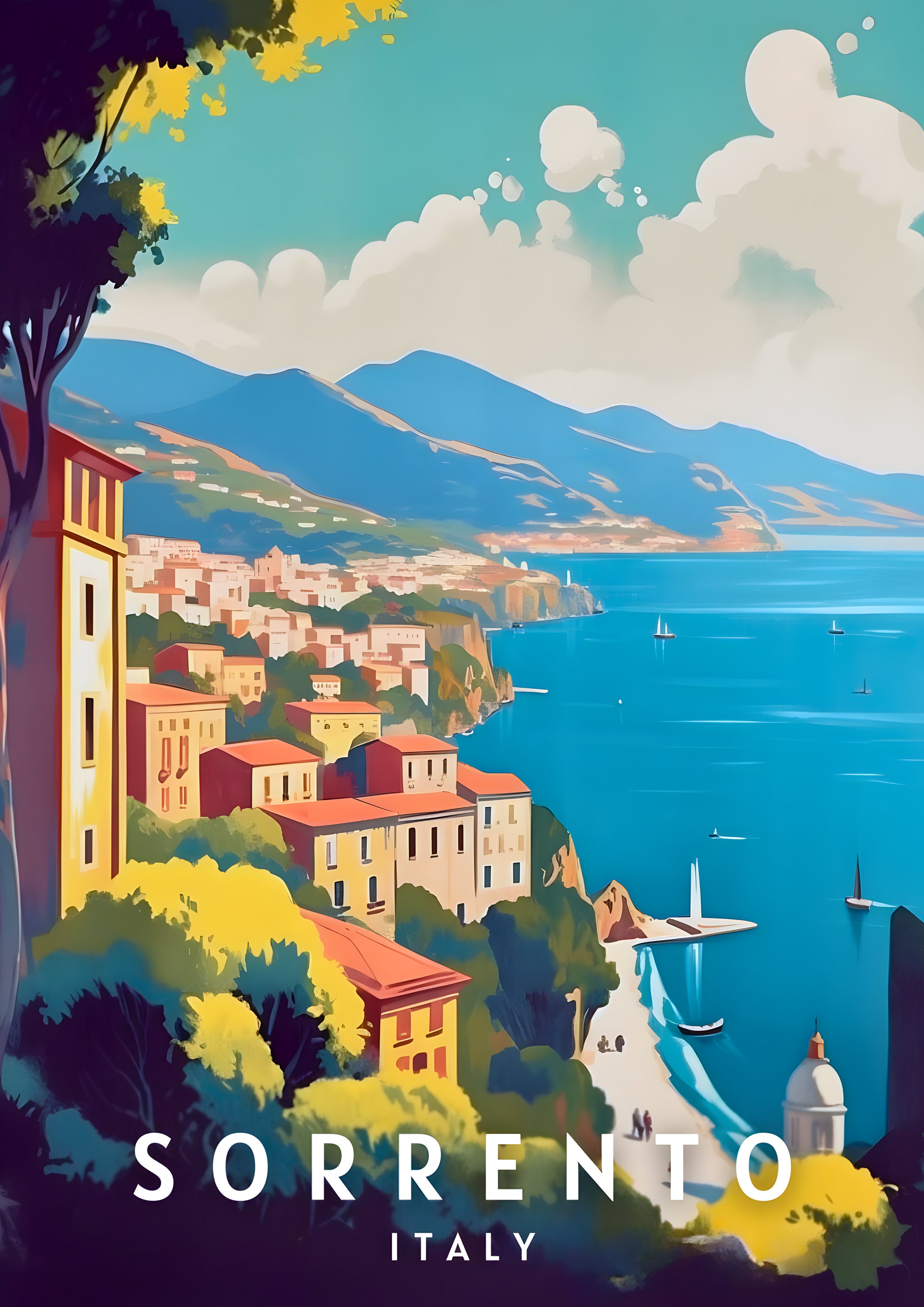 Sorrento Travel Poster, Sorrento Wall Art Print, Sorrento Travel Art ...