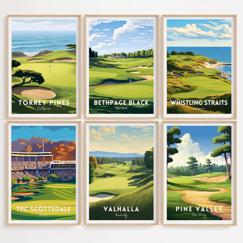 Golf Prints Set of 22, Augusta, Pebble Beach, Pinehurst, Golf Course ...