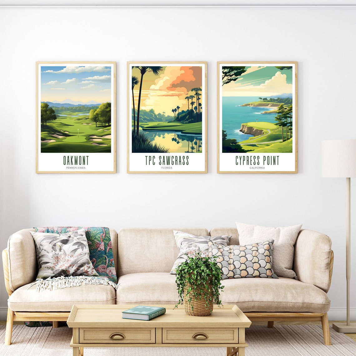 Golf Prints Set, Augusta, Pebble Beach, Pinehurst, Golf Course Posters ...