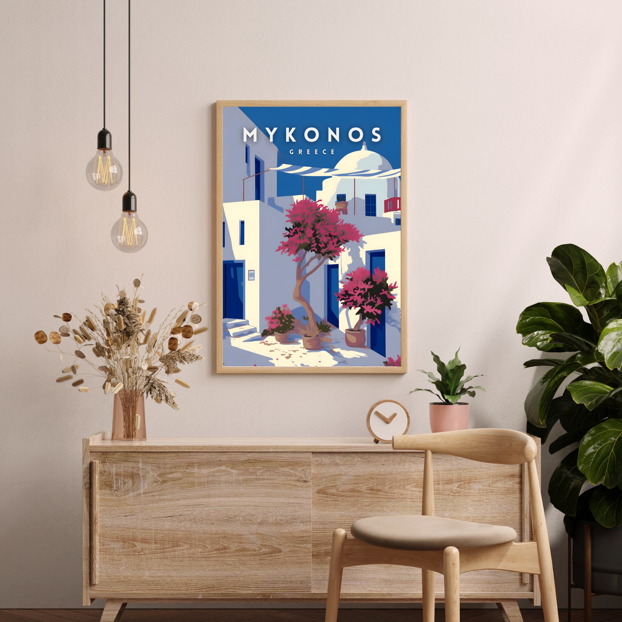 Mykonos Travel Poster, Mykonos Wall Art Print, Mykonos Travel Art ...