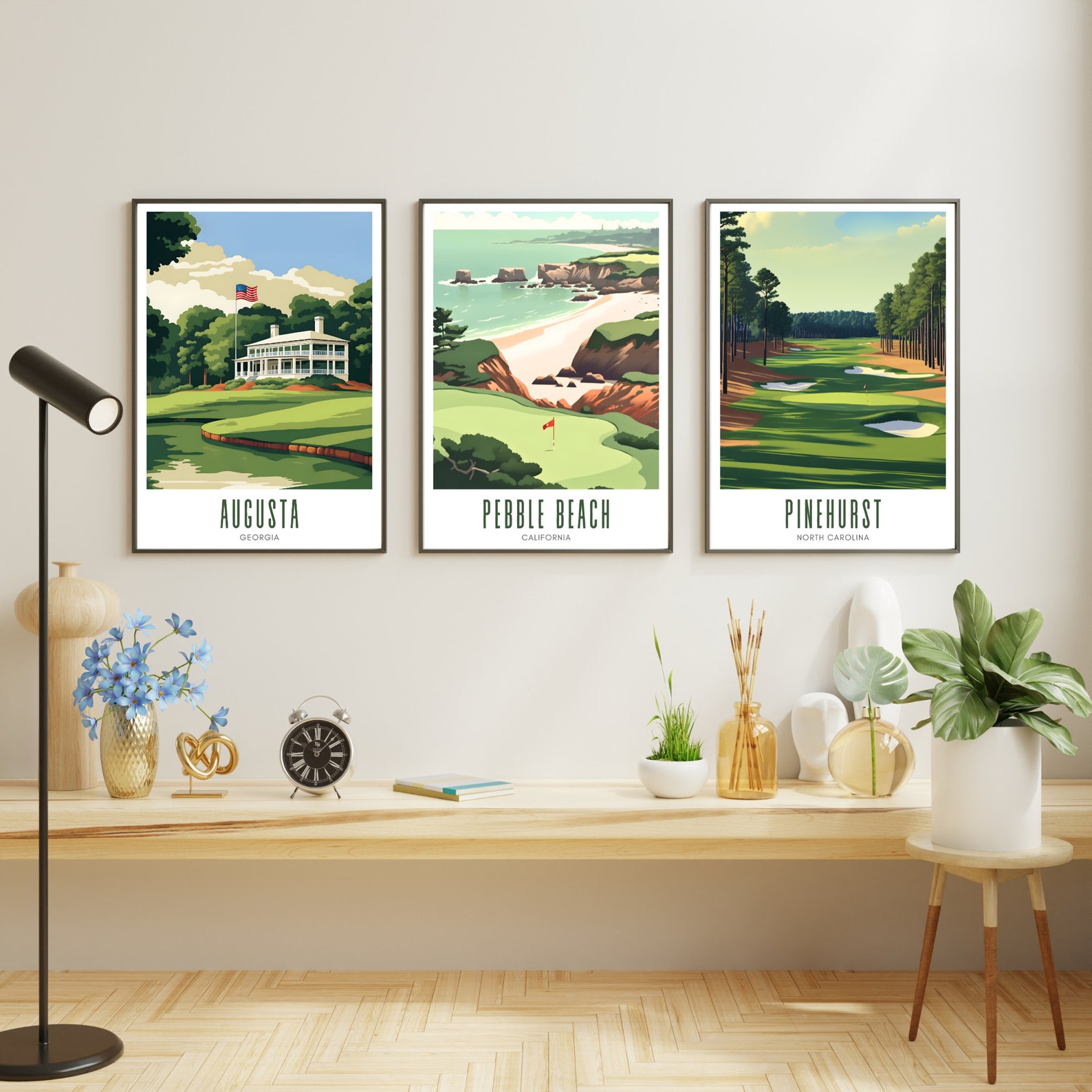 Golf Prints Set, Augusta, Pebble Beach, Pinehurst, Golf Course Posters ...