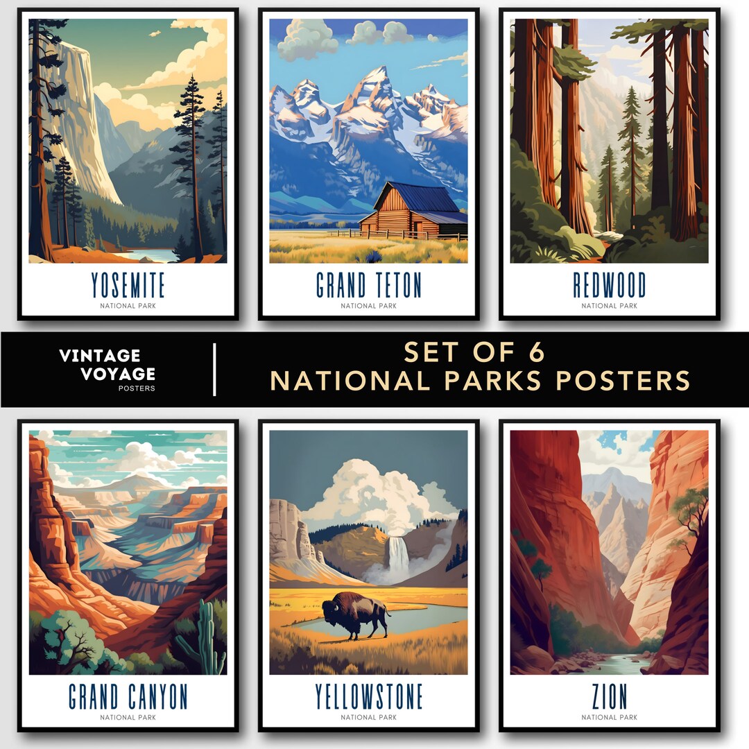 Set of 6 National Park Posters, National Park Wall Art Set, USA ...