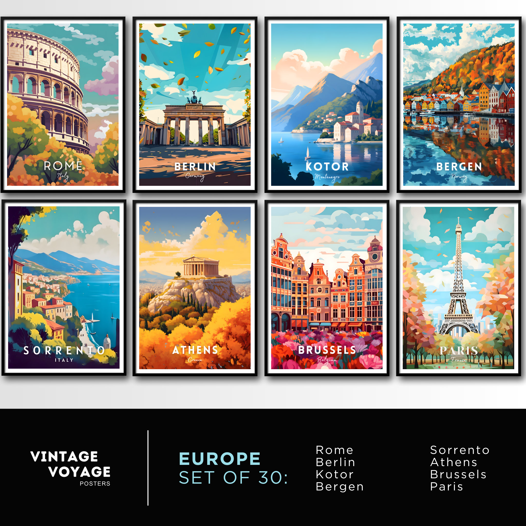Europe Travel Poster Gallery Set of 30, Europe Wall Art, Print, Travel ...