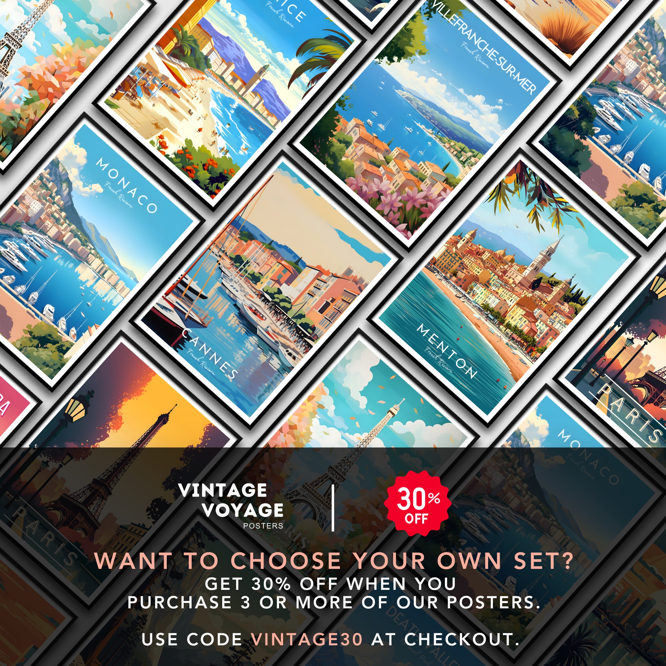 French Riviera Poster Set, French Riviera Print Set, French Riviera ...