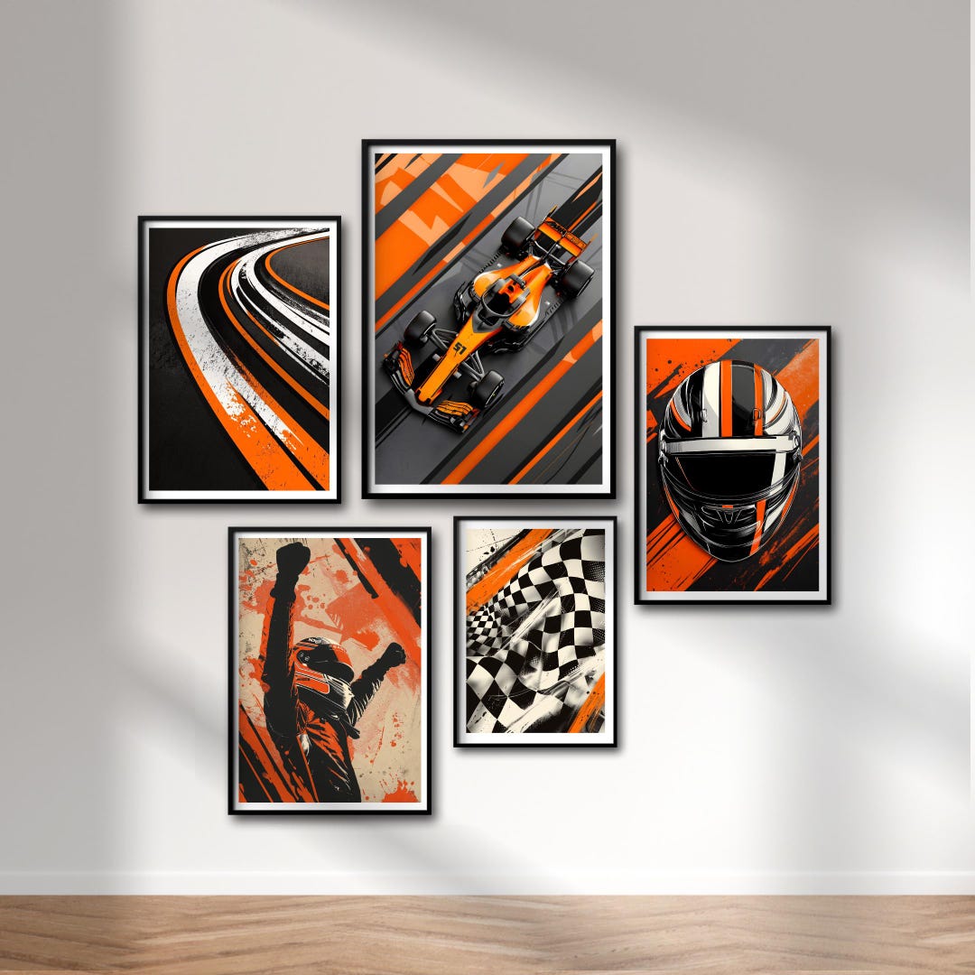 F1 Gallery Wall Set of 5, Formula 1 Wall Art, Mclaren Inspired F1 ...