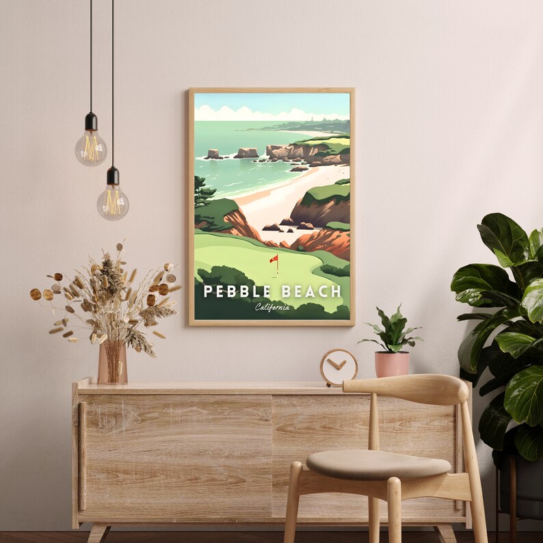 Pebble Beach Travel Poster, Pebble Beach Wall Art, Pebble Beach Travel ...