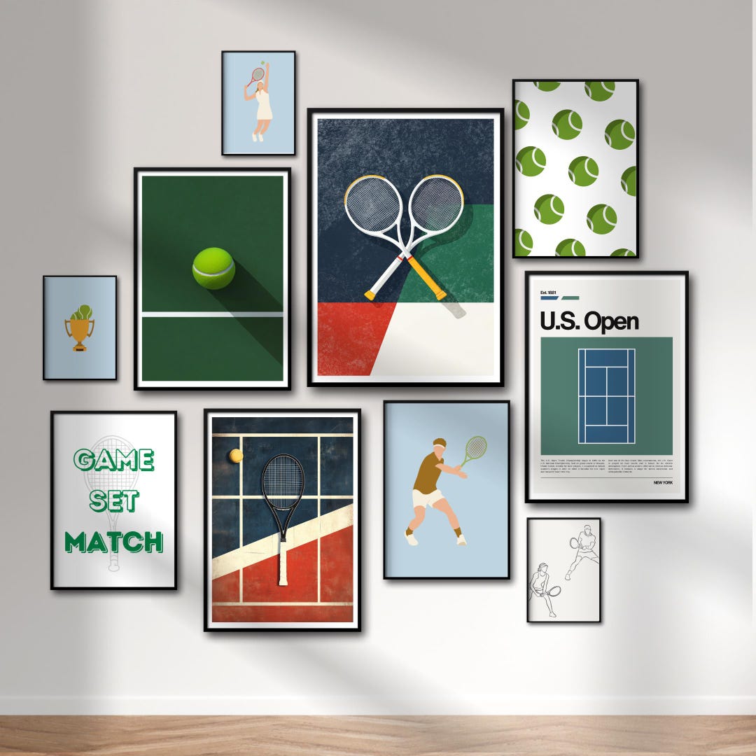 Tennis Gallery Set of 10, Tennis Grand Slam Poster Set, Tennis Print ...