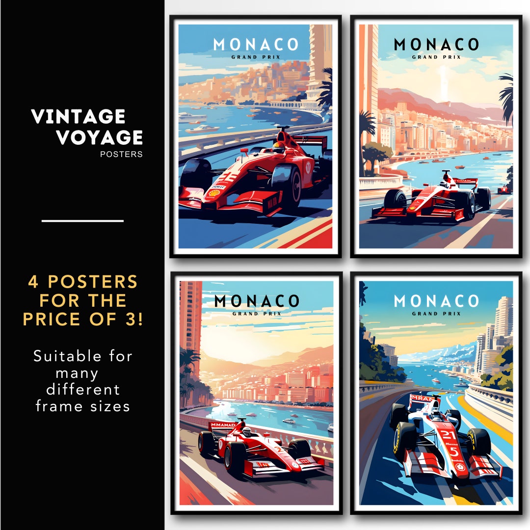 Set of 4 Monaco Grand Prix Prints, Monaco Grand Prix Poster Set, Grand ...