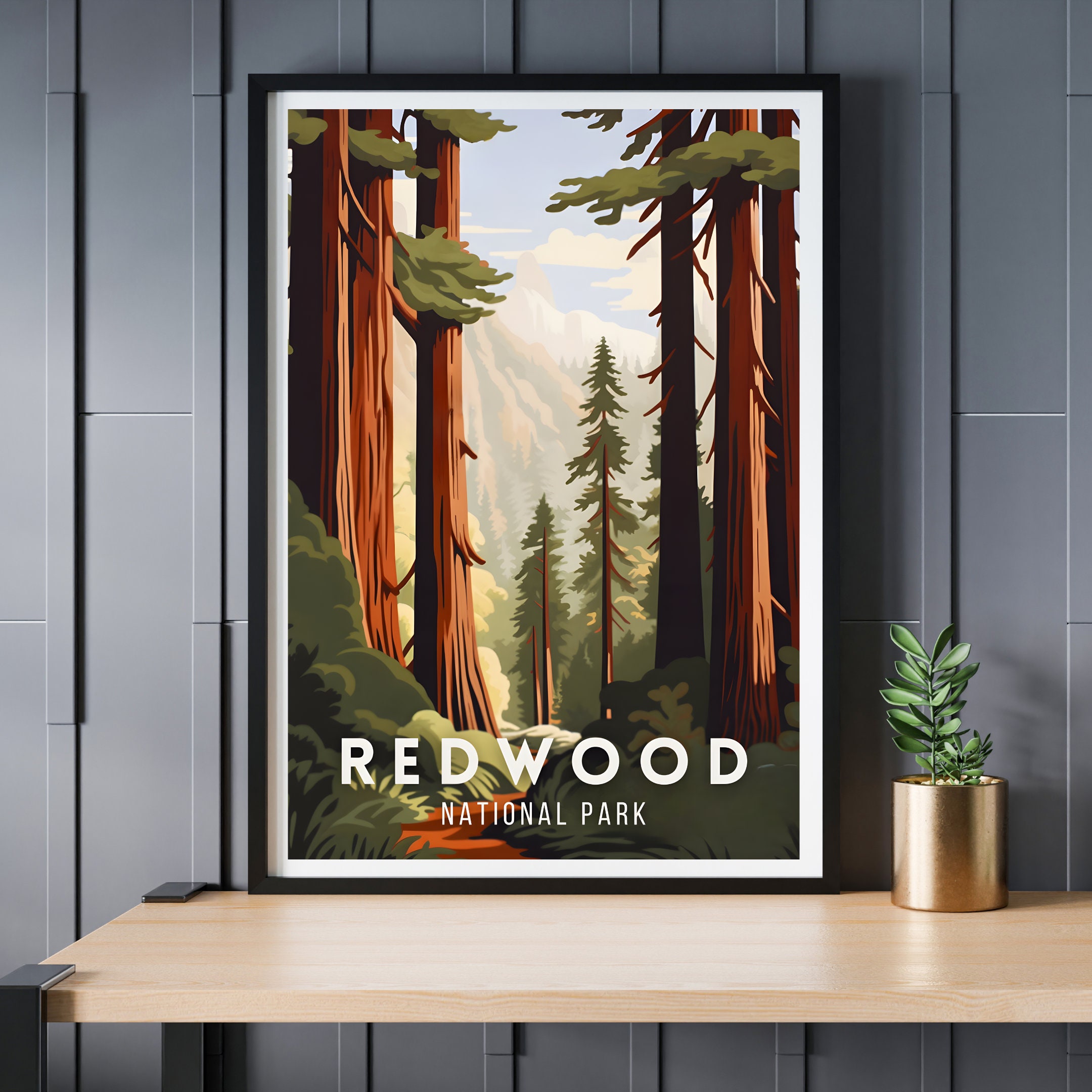 Redwood National Park Travel Poster Redwood Wall Art Print - Etsy