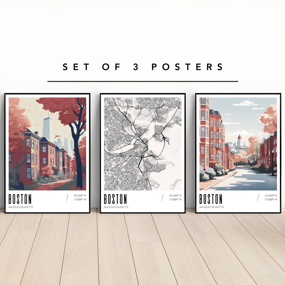Boston Poster Set, Boston Print, Boston Map Poster, Digital Download ...