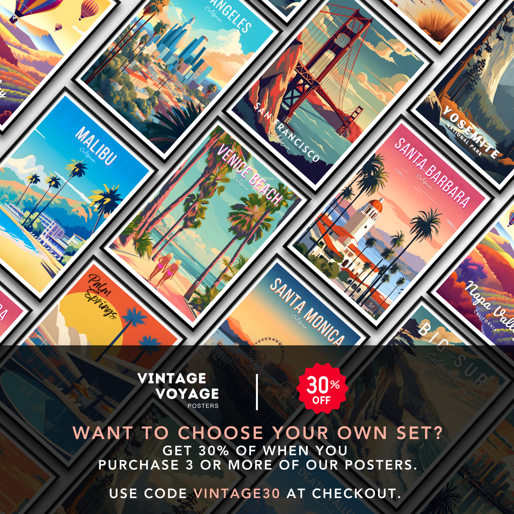 Set of 15 California Posters, California Wall Art Set, Californian ...