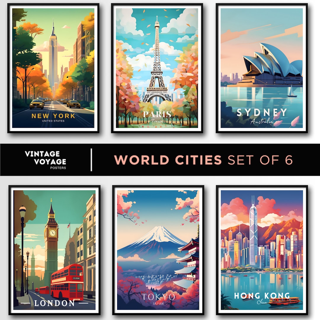 World Cities Poster Set of 6, World Cities Print Set, World Cities Wall ...