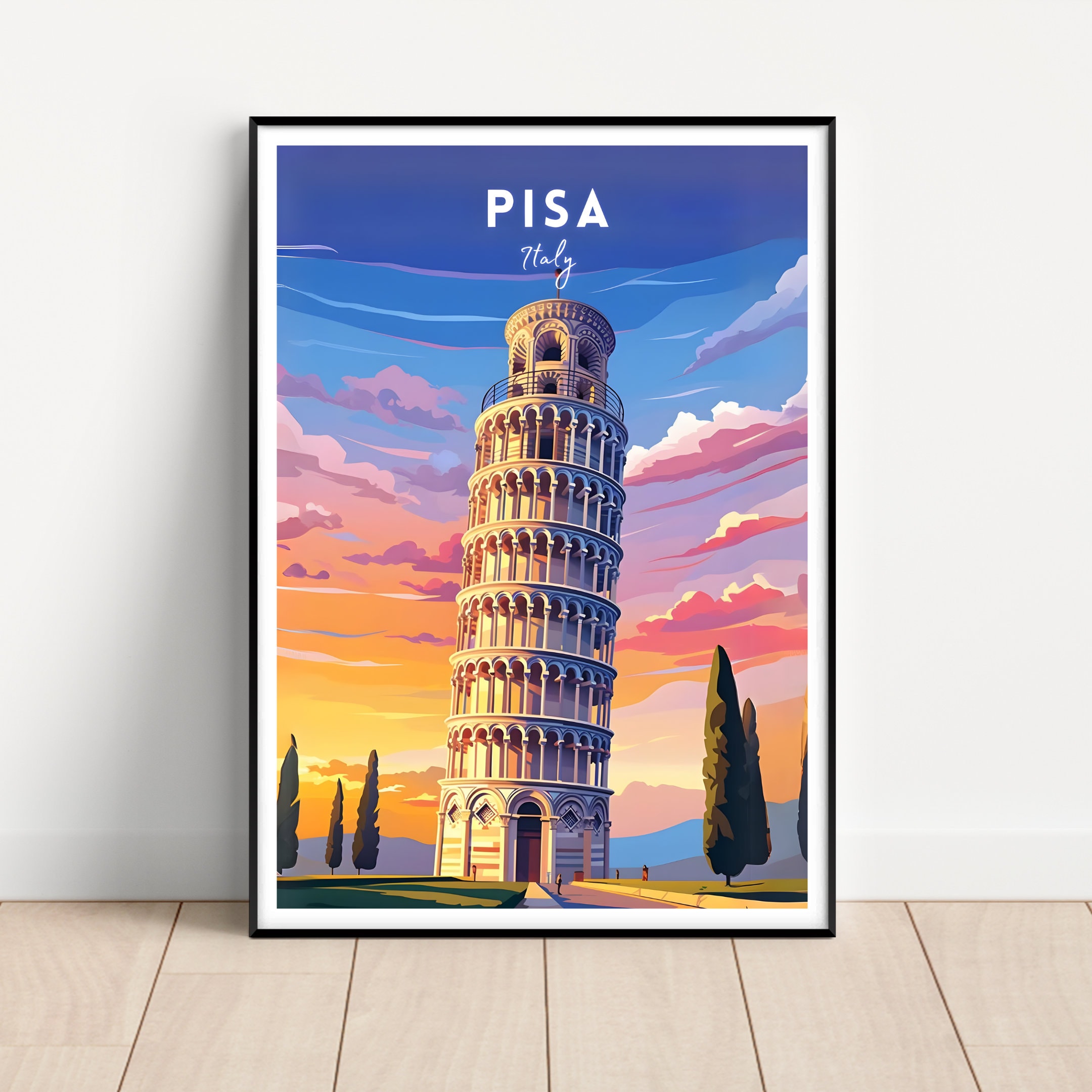 Pisa Travel Poster, Pisa Wall Art, Leaning Tower of Pisa, Pisa Print ...