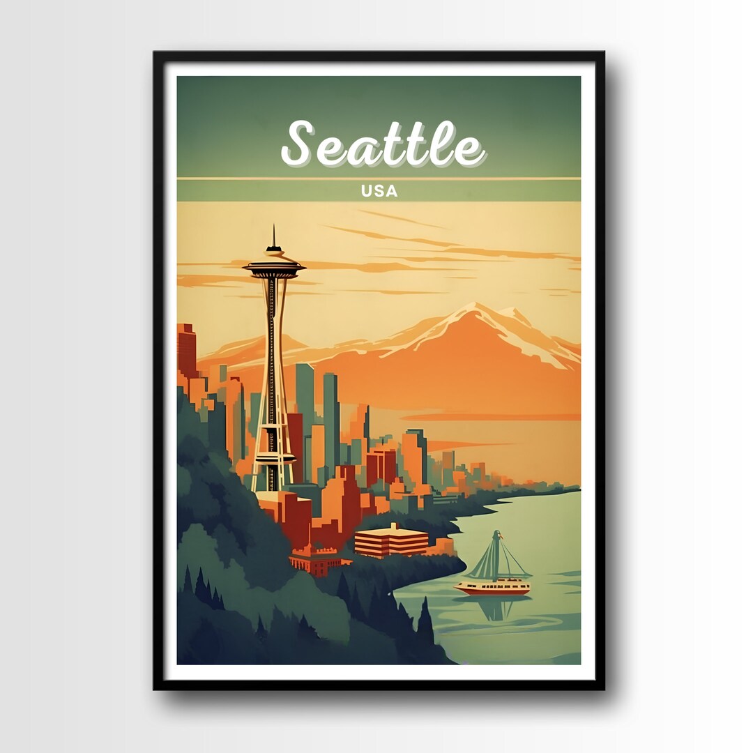 Seattle Travel Poster, Seattle Wall Art Print, Seattle Travel Art ...