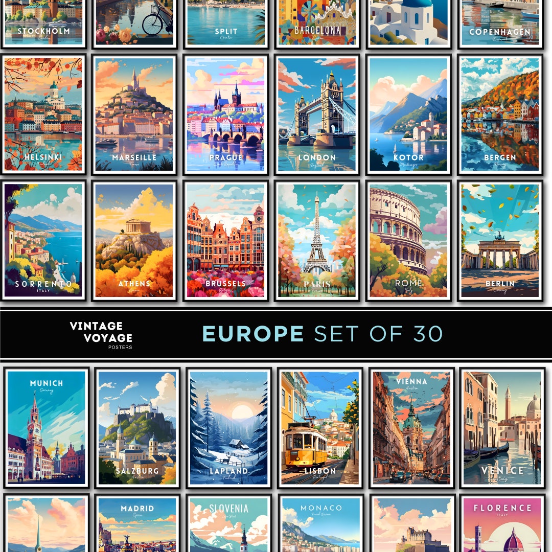 Europe Travel Poster Gallery Set of 30, Europe Wall Art, Print, Travel ...