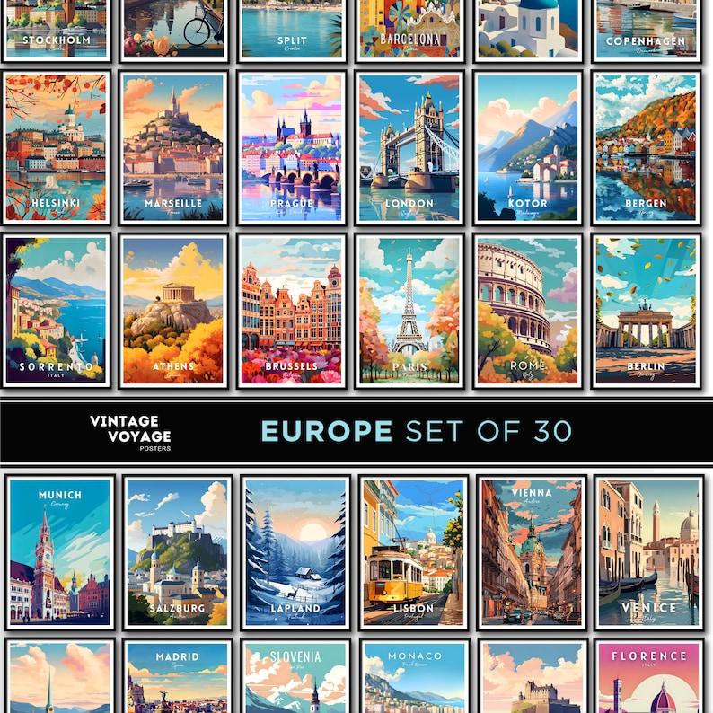 Europe Travel Poster Gallery Set of 30, Europe Wall Art, Print, Travel ...