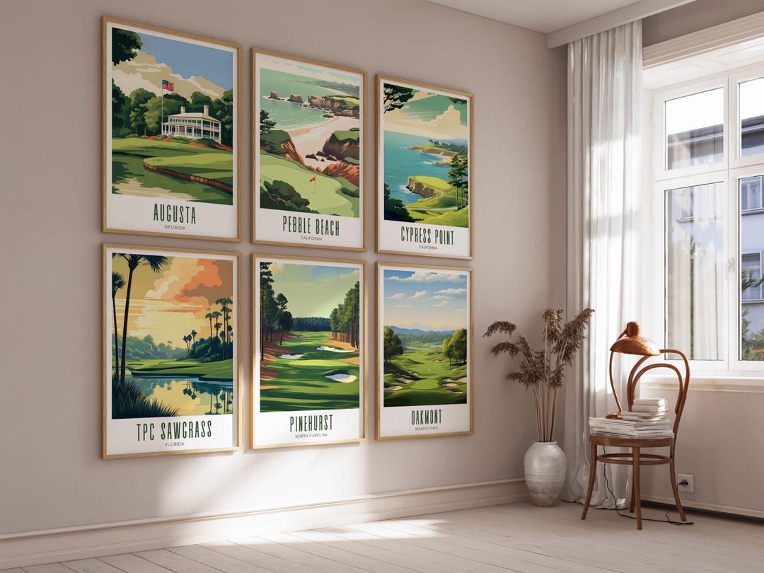 Golf Prints Set, Augusta, Pebble Beach, Pinehurst, Golf Course Posters ...