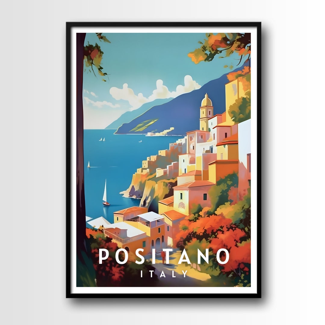 Positano Travel Poster, Positano Wall Art Print, Positano Travel Art ...
