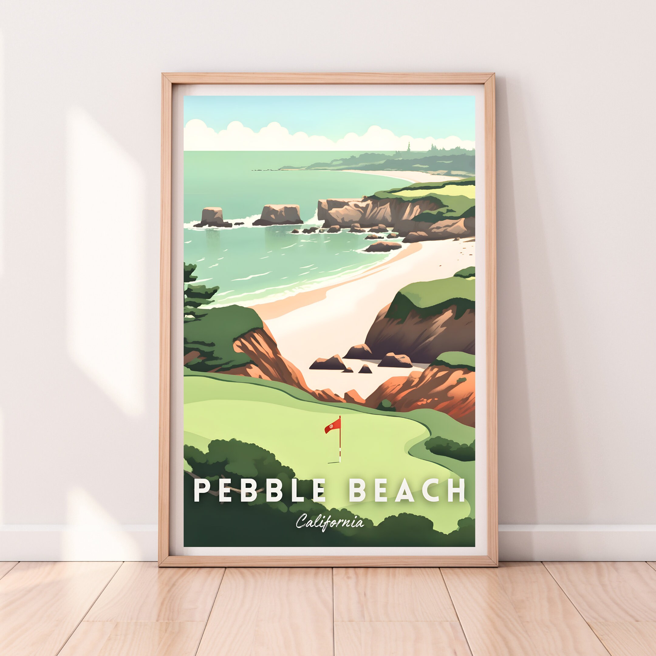 Pebble Beach Travel Poster, Pebble Beach Wall Art, Pebble Beach Travel ...