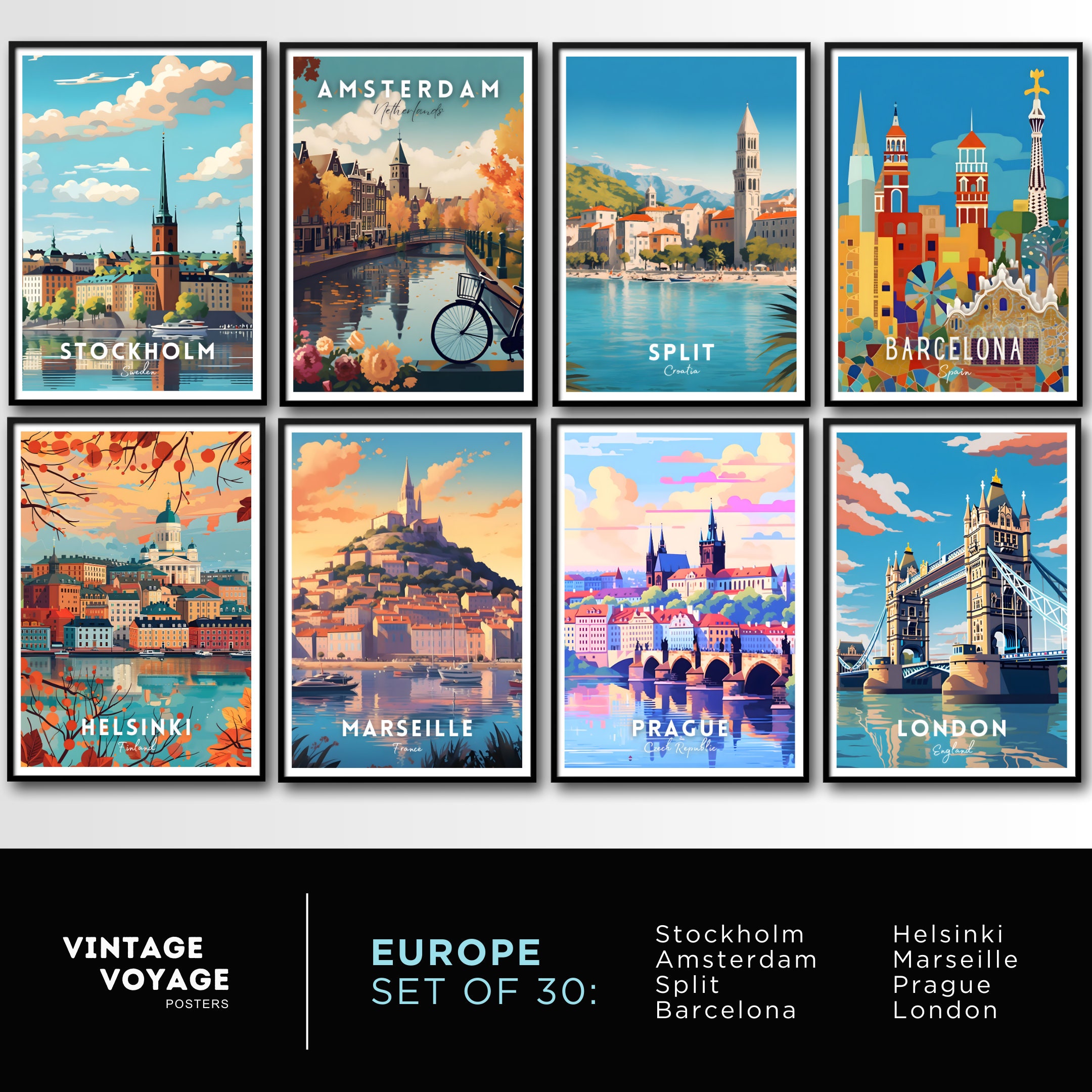 Europe Travel Poster Gallery Set of 30, Europe Wall Art, Europe Travel ...