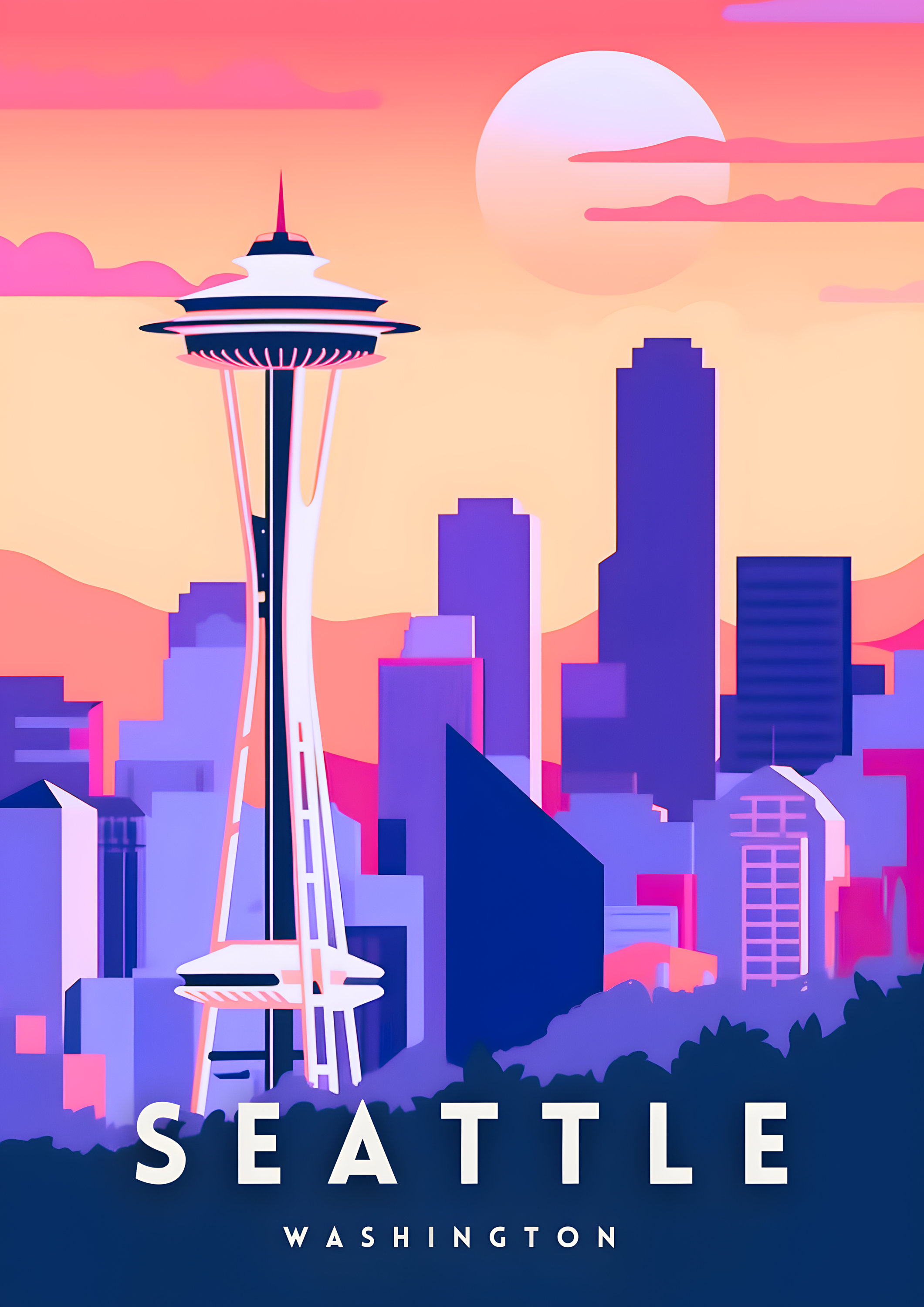 Seattle Travel Poster, Seattle Wall Art Print, Seattle Travel Art ...
