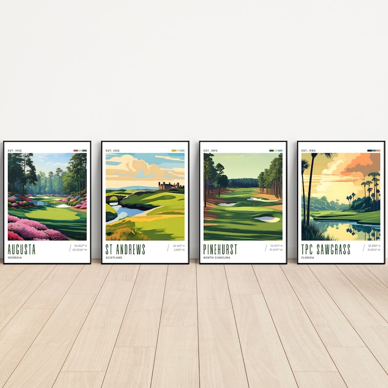 Golf Course Print Set of 4, Augusta, Pinehurst, St Andrews, TPC ...